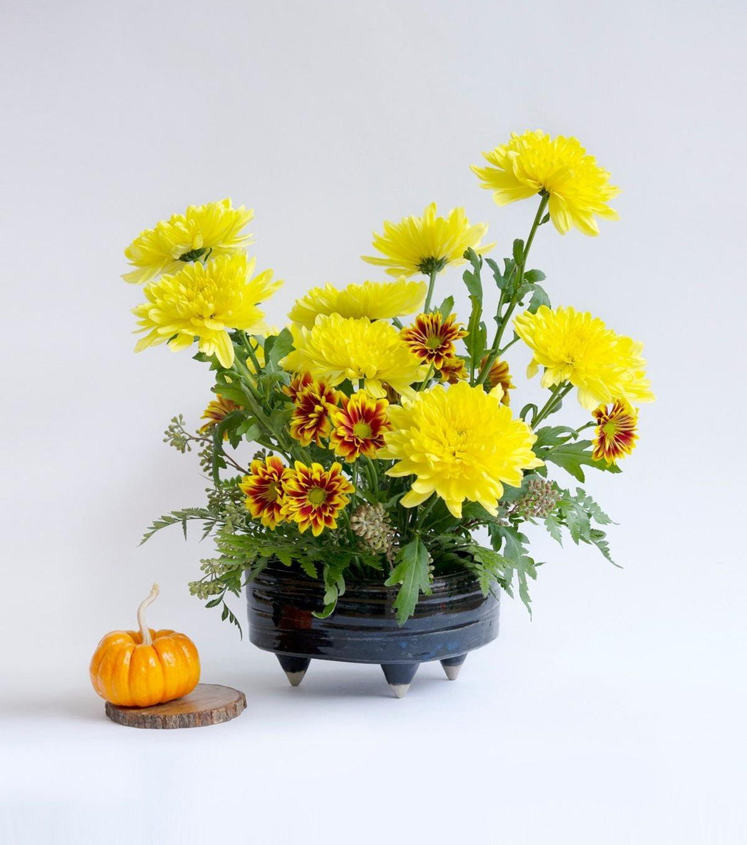 Handmade Ceramic Ikebana Container: Onigiri Compote - Navy & Flambe Gl ...